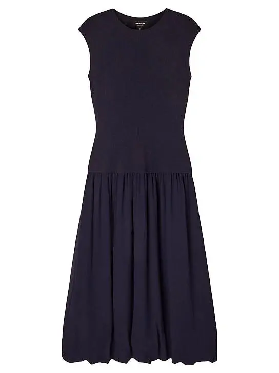 Whistles Crewneck Bubble-hem Stretch-knit Midi Dress - Navy