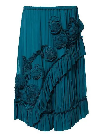 Dries Van Noten Embroidered Sheer Midi Skirt - Petrol