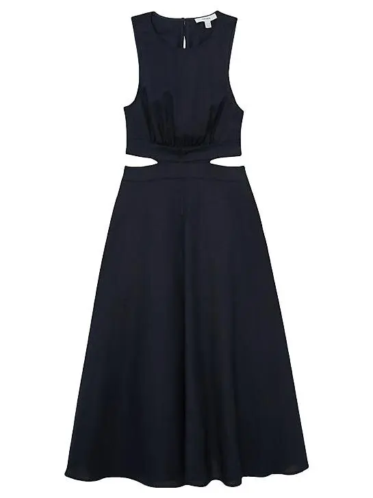 REISS Hazel Linen And Cotton Midi Dress - Navy