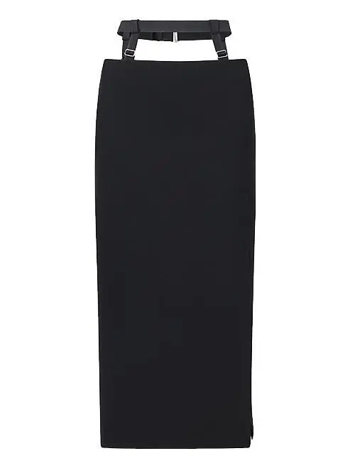 MUGLER Belted Split-seam Wool-blend Midi Skirt - Black