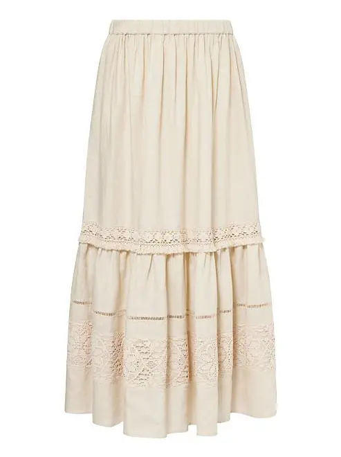 Max Mara Embellished Linen Maxi Skirt - Sand