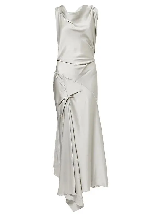 Victoria Beckham Posy Twisted-shoulder Satin Midi Dress - Magnesium