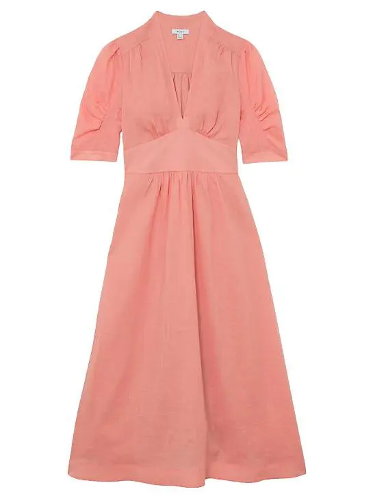REISS Poppy Woven Midi Dress - Pink