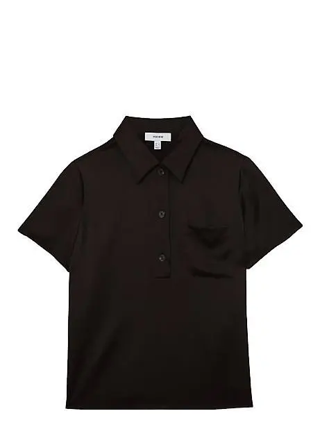 REISS Polly Patch-pocket Stretch-woven Shirt - Chocolate Brown