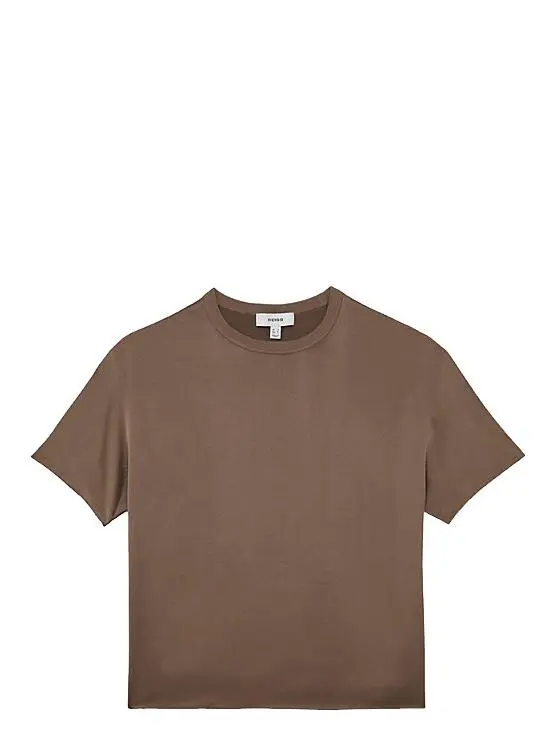 REISS Lena Short-sleeve Silk Top - Taupe Brown