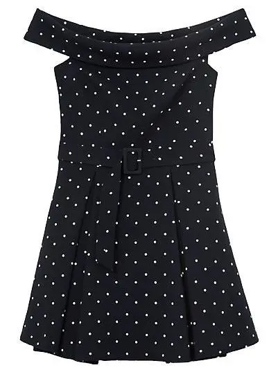 REISS Arwen Polka-dot Bardot Mini Dress - Navy Ivory