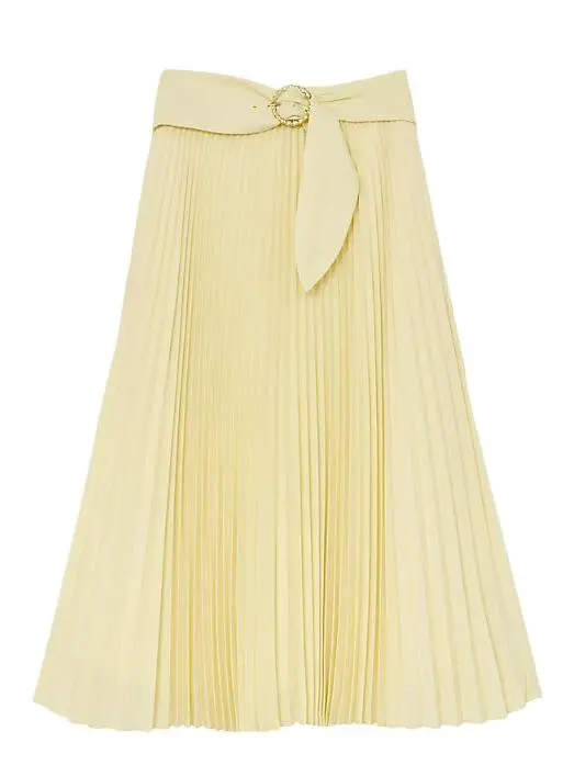 REISS Amelie Belted Waist Pleated Midi Skirt - Yellow