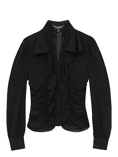 REISS X Atelier Ruffle-front Stretch-silk Blouse - Black