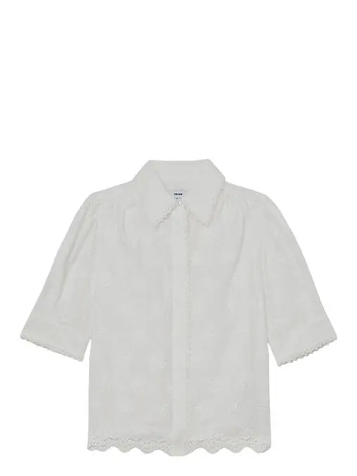 REISS Floral Embroidered Cotton Shirt - Ivory