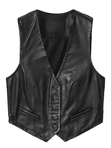ALLSAINTS Arla Lea Leather Waistcoat - Black