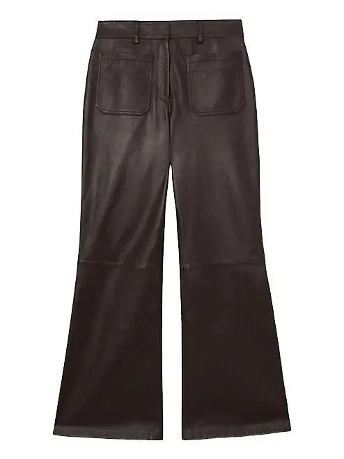 REISS Flared-leg Leather Trousers - Chocolate Brown
