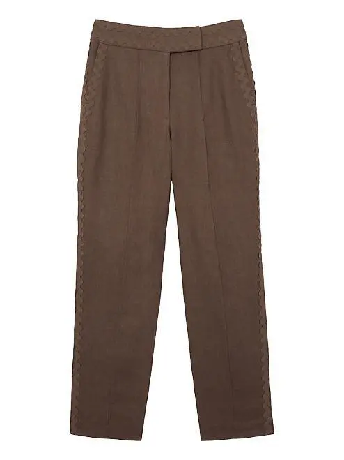 REISS Mila Wave-trim Linen Trousers - Brown