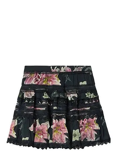 ALLSAINTS Zora Flora-print Woven Mini Skirt - Crystal Black