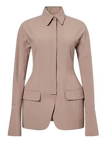 MUGLER Single-breasted Peplum Wool-blend Jacket - Dark Taupe