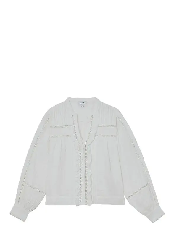 REISS Clemmie Openwork Long-sleeve Cotton Top - Ivory