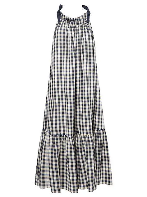 Max Mara Gingham-pattern Cotton-blend Midi Dress - Navy Vichy