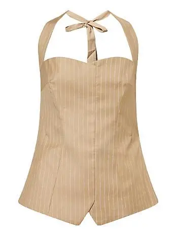 Oddmuse Pinstripe Halterneck Top - Camel