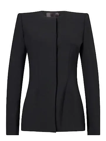 MUGLER Collarless Fitted Wool-blend Jacket - Black