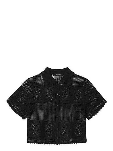 ALLSAINTS Kyra Crochet Cotton Polo - Black