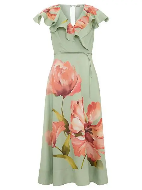 PHASE EIGHT Petite Matilda Floral-print Linen-blend Midi Dress - Green