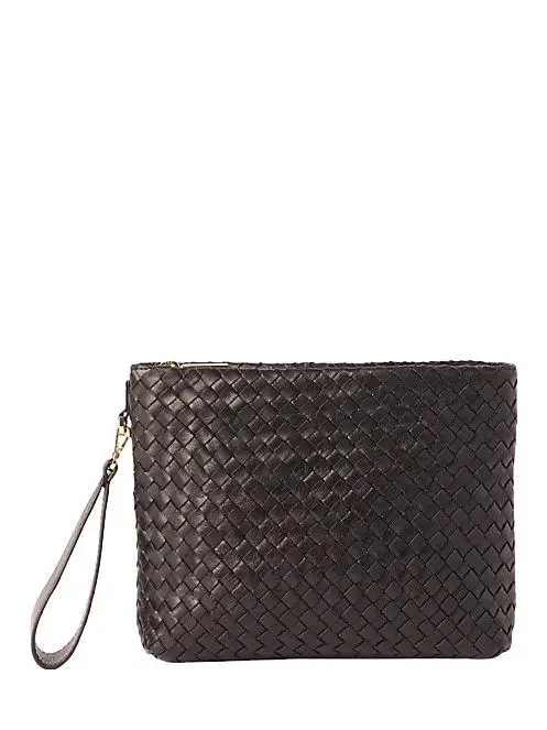 Whistles Avah Woven Leather Zip Clutch - Black