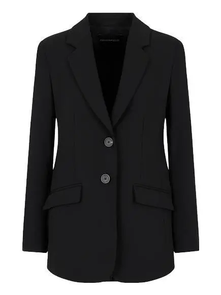 Emporio Armani Jacket With Lapels In Grain De Poudre Wool - Black