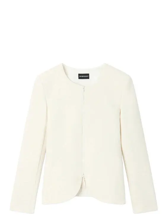Emporio Armani Embossed Jersey Zip-up Jacket - White