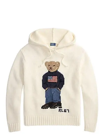 Polo Ralph Lauren Polo Bear Hooded Cotton And Linen-blend Jumper - Parchment Cream