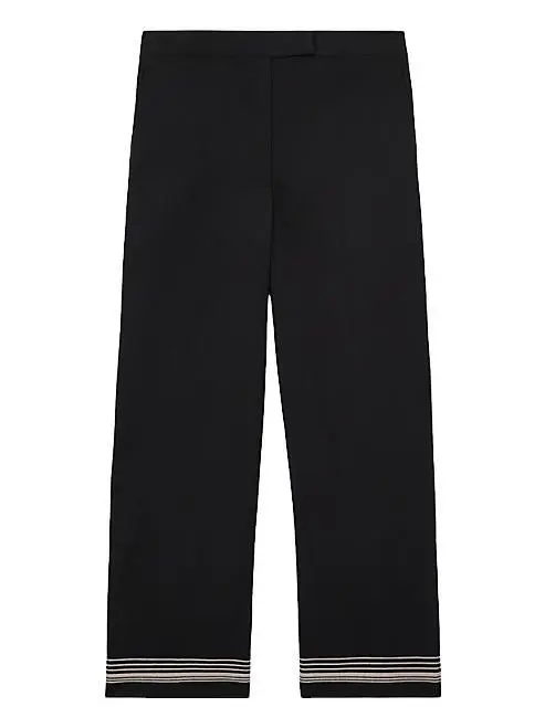 REISS Stripe-print Tapered Cotton Trousers - Black Ivory