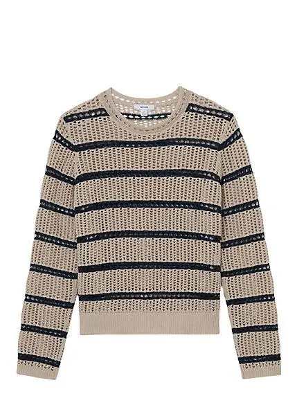 REISS Stripe-print Cotton-blend Jumper - Neutral Navy