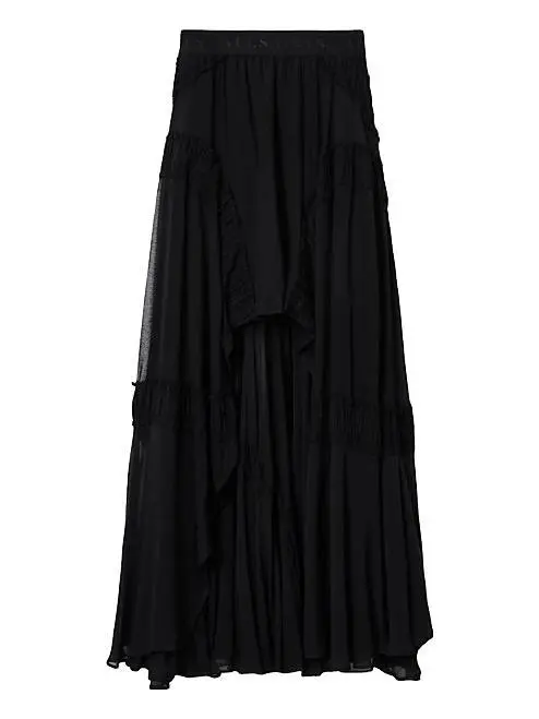 ALLSAINTS Dorina Ruched Cotton Midi Skirt - Black