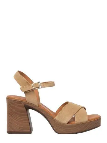 MENINA STEP Lena Leather High Block Heel Sandals - Natural