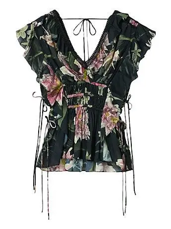 ALLSAINTS Canto Floral-print Top - Crystal Black