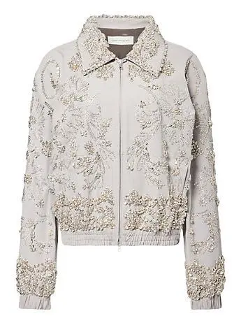 Dries Van Noten Vinnia Jewel-embellished Bomber Jacket - Light Grey