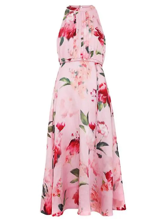PHASE EIGHT Floral-print Linen-blend Midi Dress - Pink