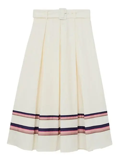 REISS Stripe-print Stretch-cotton Midi Skirt - Cream