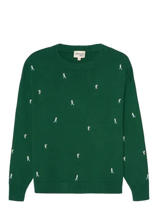 ELLSWORTH + IVEY Embroidered Cotton Crewneck Sweater - Green