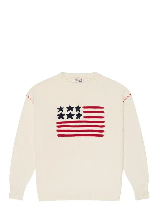 ELLSWORTH + IVEY Riley American Flag Crewneck - Neutral