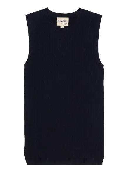 ELLSWORTH + IVEY Cashmere Cableknit Sleeveless Sweater - Black