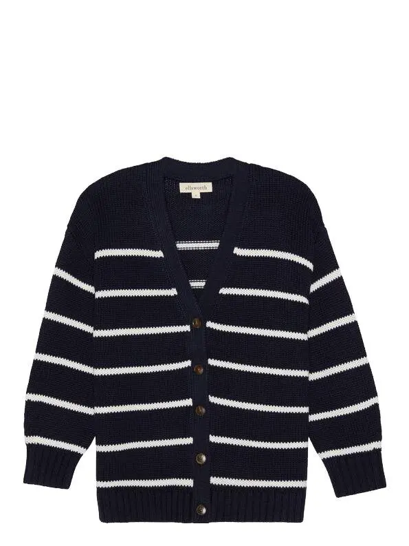 ELLSWORTH + IVEY Elizabeth Knit Cardigan - Blue / Multicolor / Navy / White