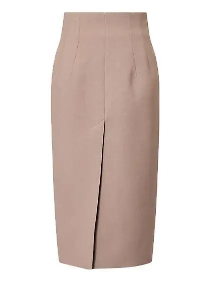 MUGLER Tailored Pencil Midi Skirt - Dark Taupe