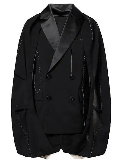 Sacai Peak-lapel Draped Wool Mini Dress - Black