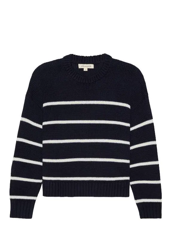 ELLSWORTH + IVEY Elena Crew Sweater - Blue / Multicolor / Navy / White
