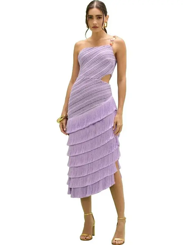 PatBO Lila Fringe Cut-out Midi Dress - Purple