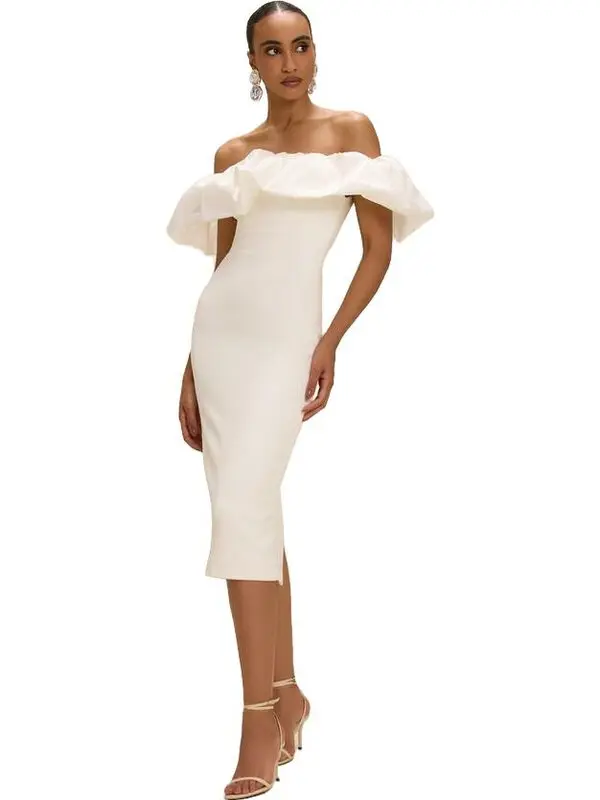 PatBO Taffeta Tarsila Ruffle Midi Dress - White
