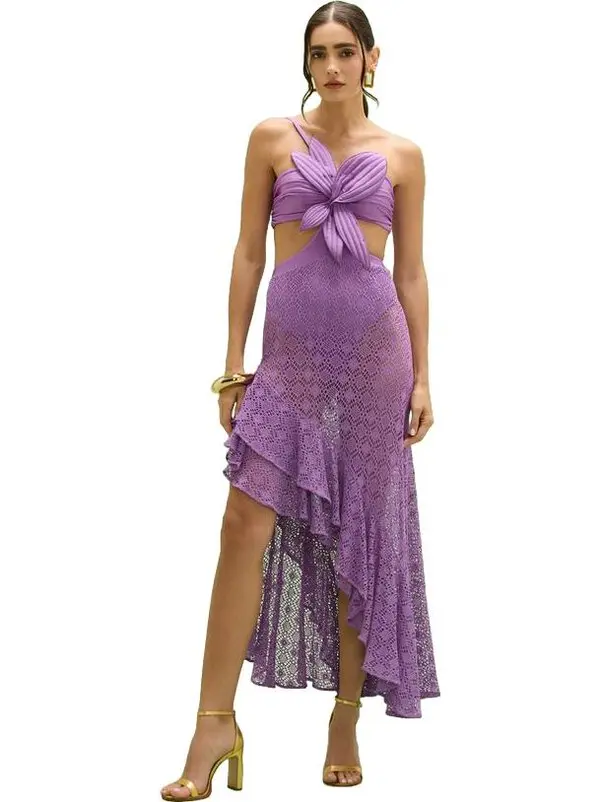 PatBO Sirena Mesh Flower Maxi Dress - Purple