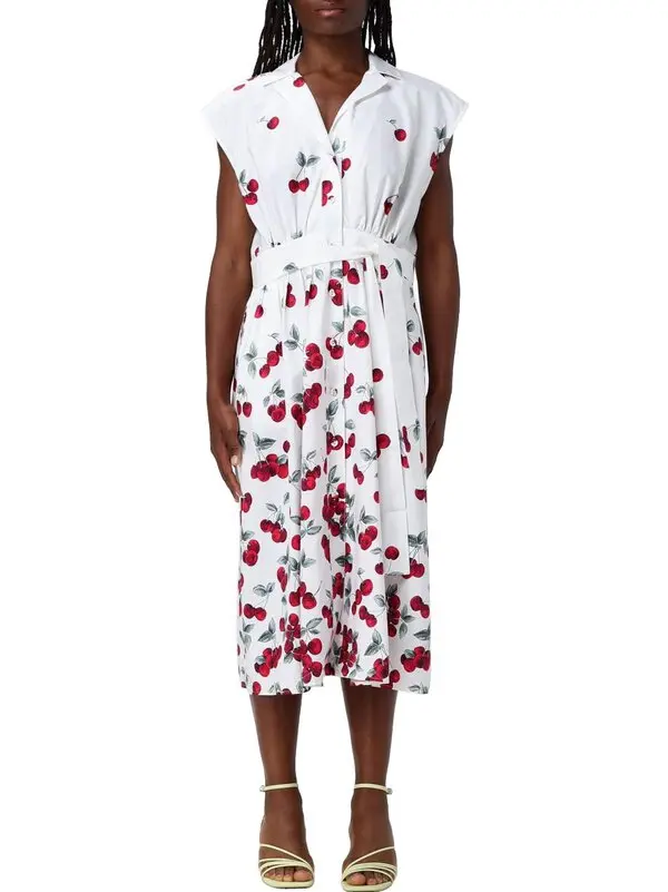 TWINSET Cherry Print Midi Dress - White