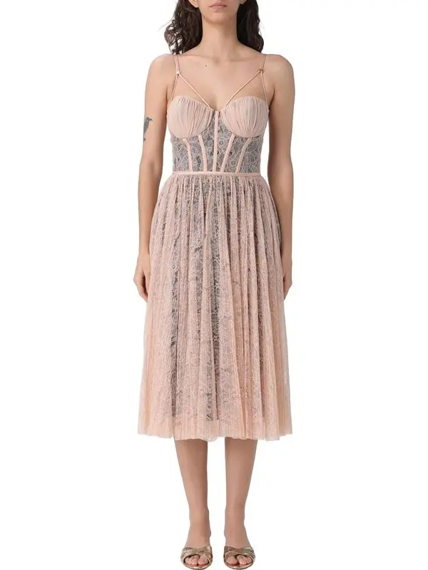 Elisabetta Franchi Lace Midi Dress - Nude