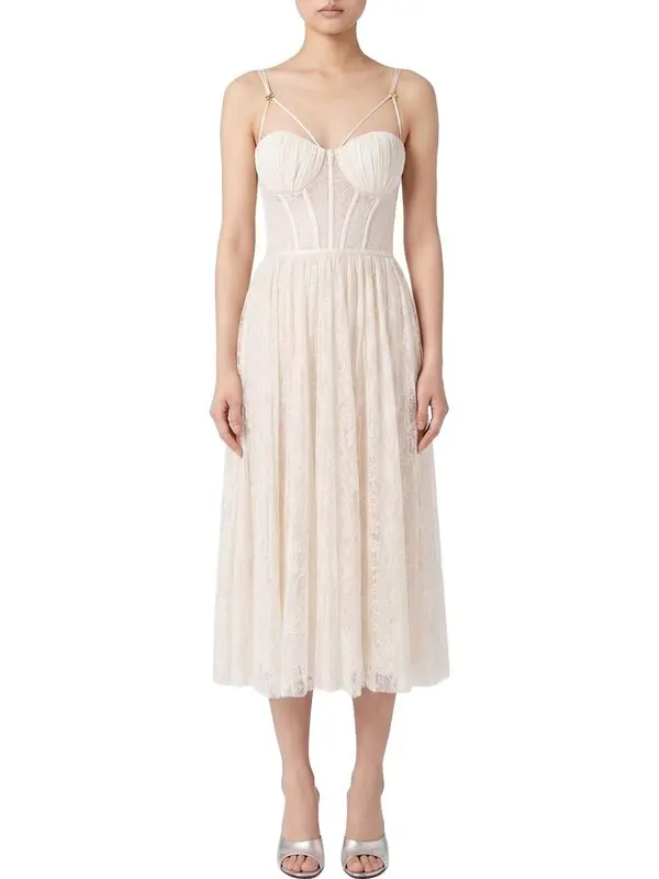 Elisabetta Franchi Lace Midi Dress - Yellow