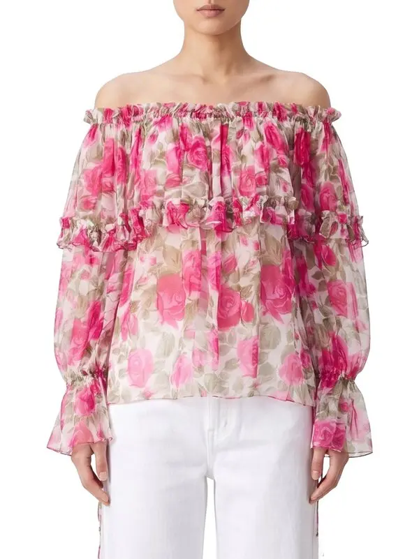 Chloé Off-the-shoulder Floral Print Blouse - Pink